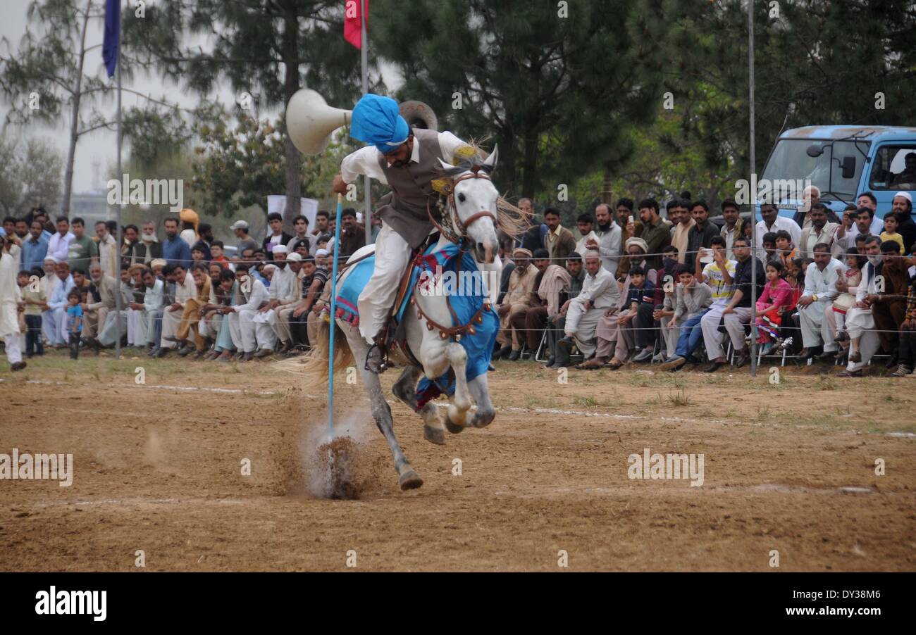 PAKISTAN, Islamabad-April 05:A Pakistani horse rider wearing the ...