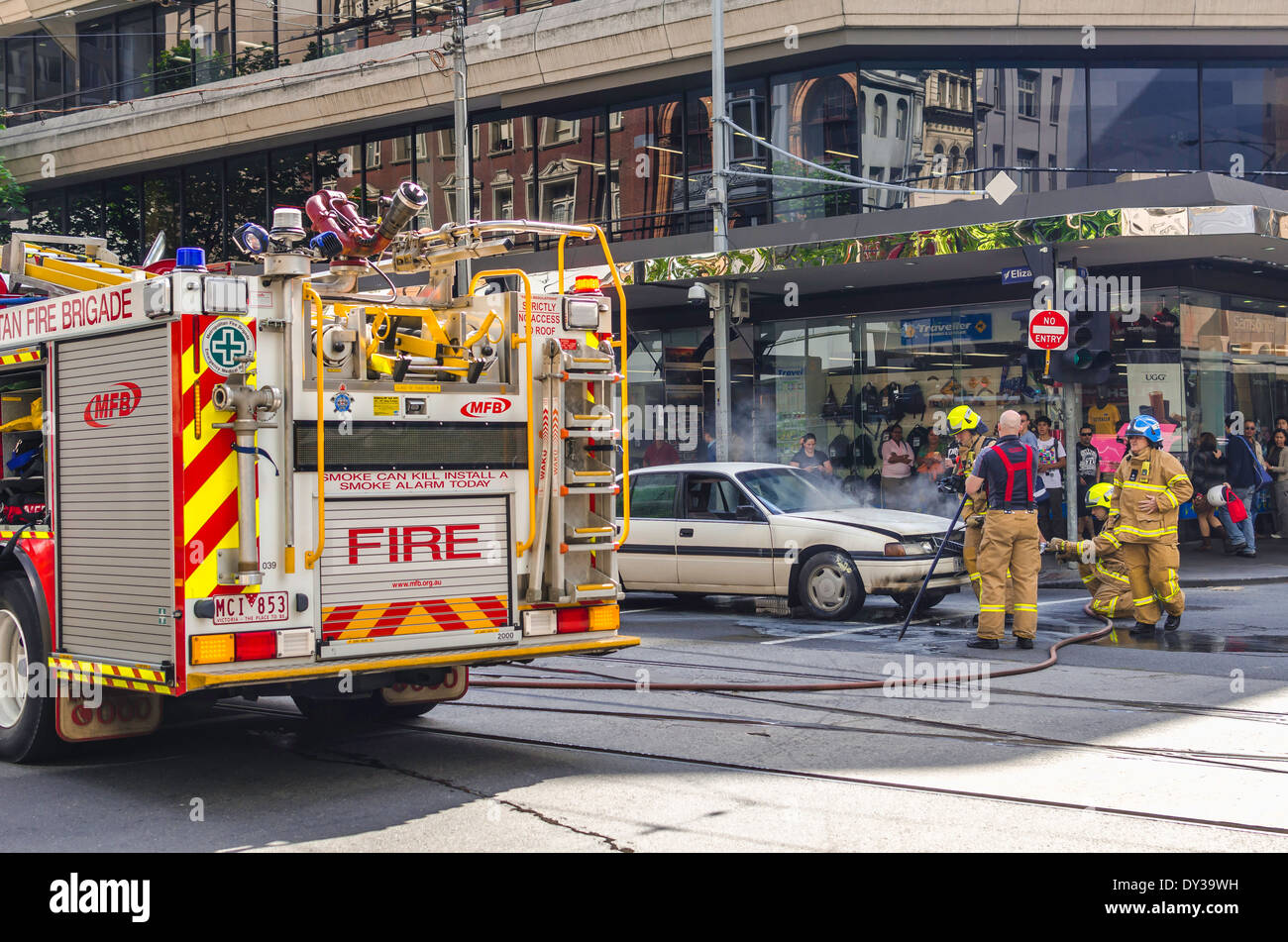 Fire engine in city at Melbourne, Australia Stock Photo - Alamy