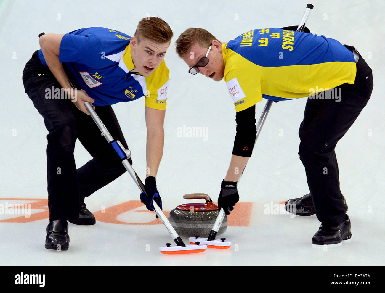 Beijing, China. 5th Apr, 2014. Kristian Lindstroem (R) and Christoffer ...