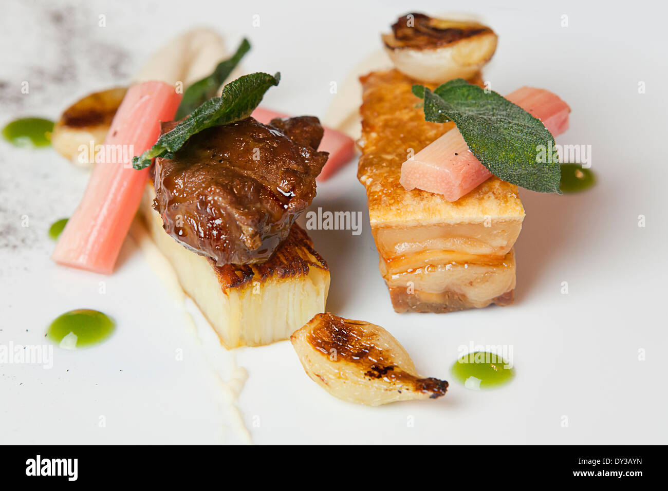 Gourmet tasting menu; pork cheeks with dauphinoise potatoes, poached ...