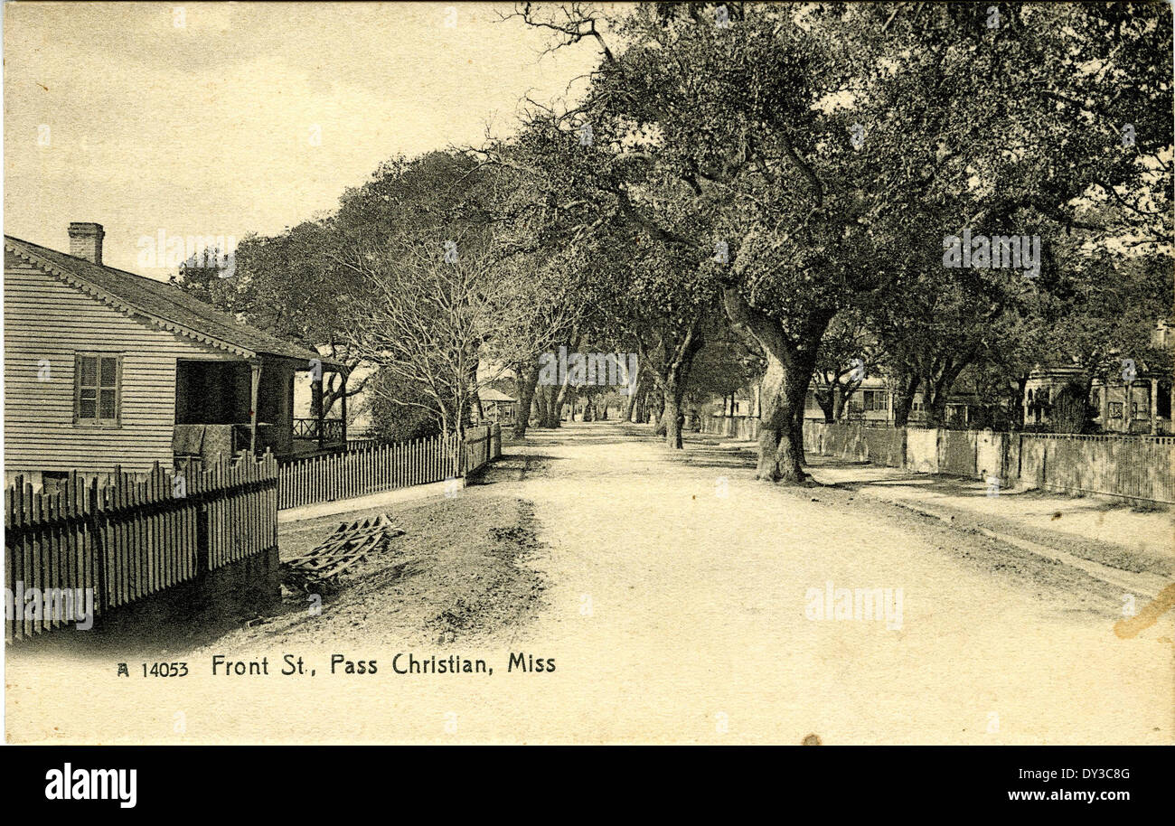 A postcard depicting Front Street in Pass Christian, Mississippi ...