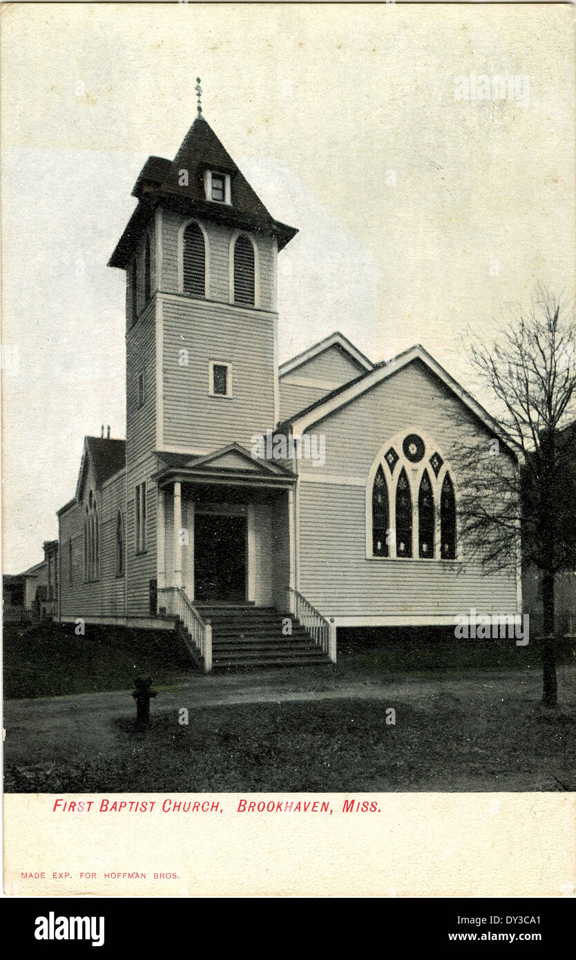This postcard image features the First Baptist Church in Brookhaven ...