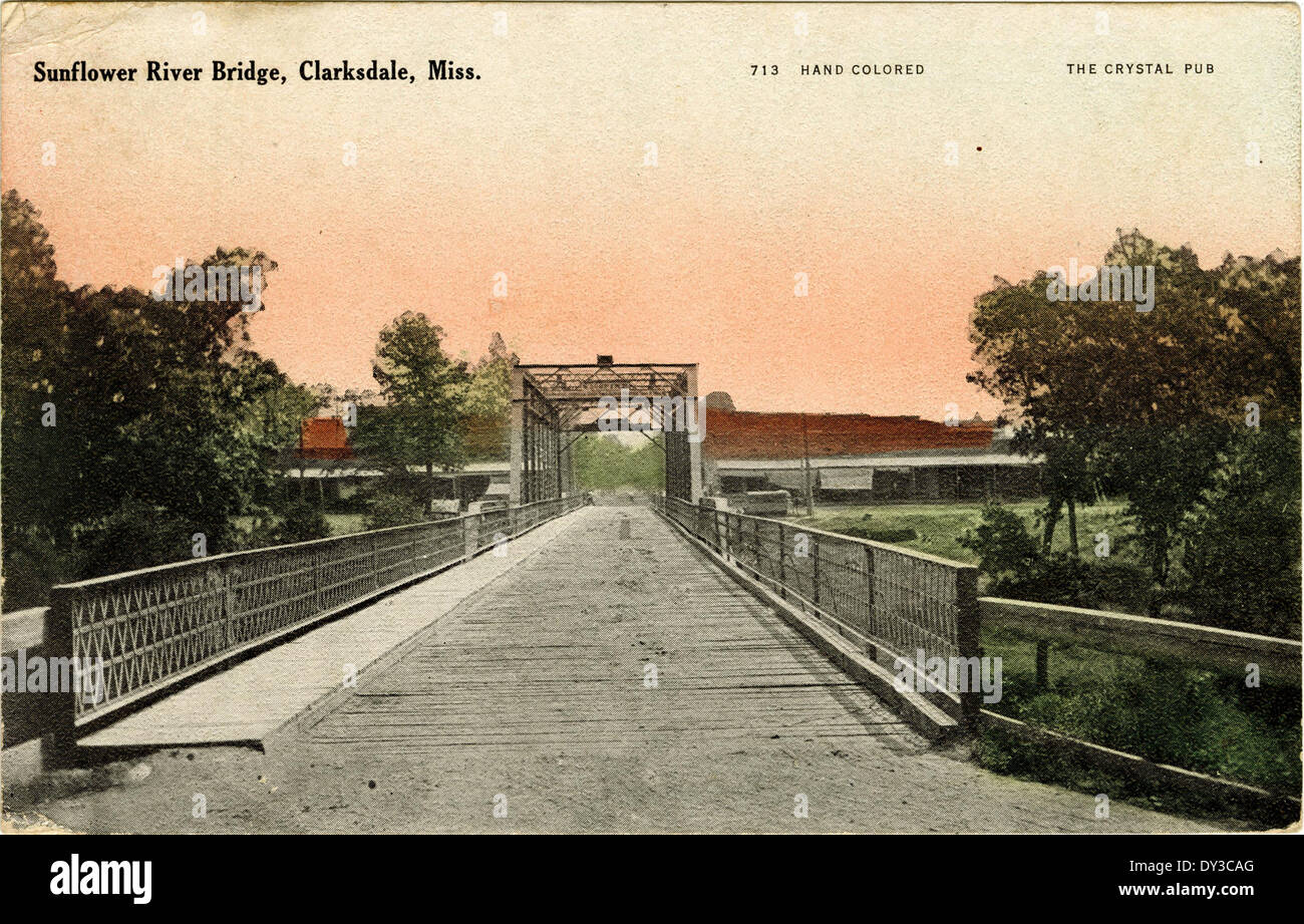 This postcard image showcases the Sunflower River Bridge in Clarksdale ...