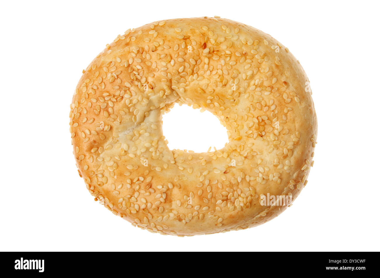 Sesame seeded bagel viewed from above isolated against white Stock ...