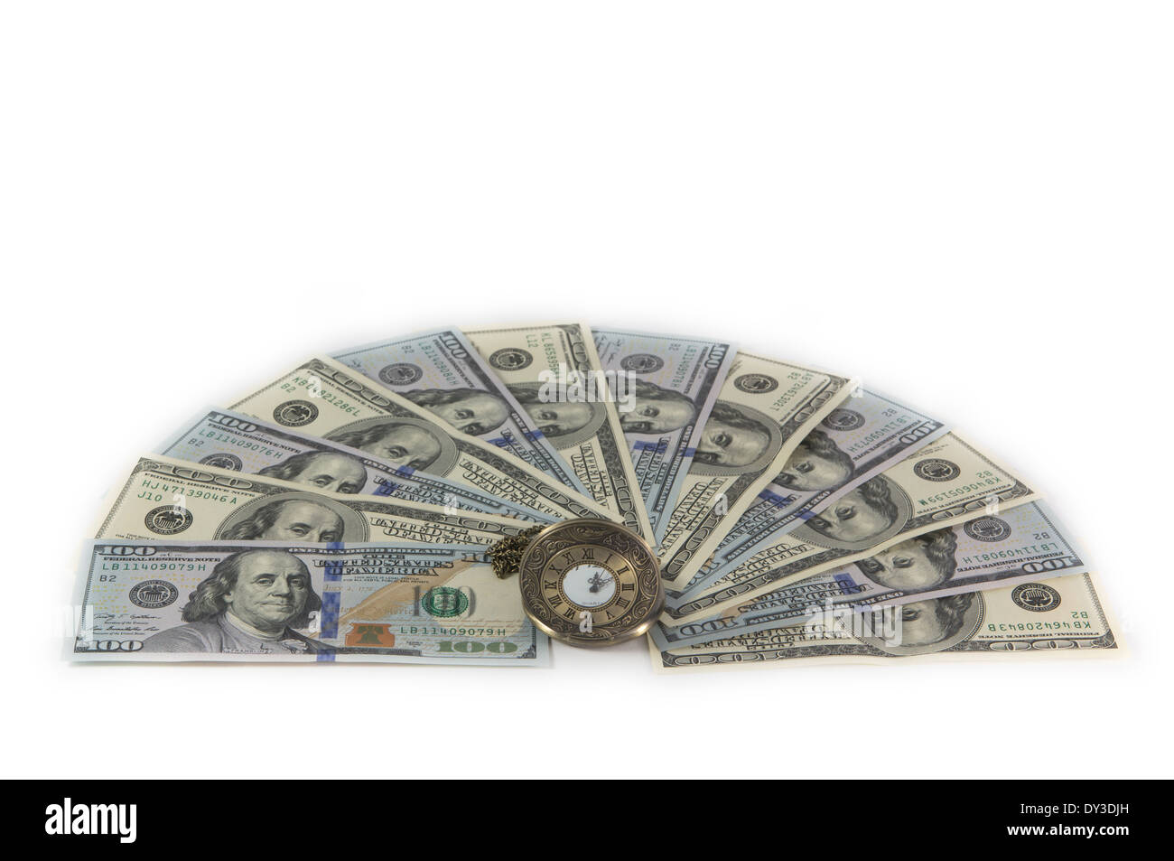 Watch among the fan of cash Stock Photo - Alamy