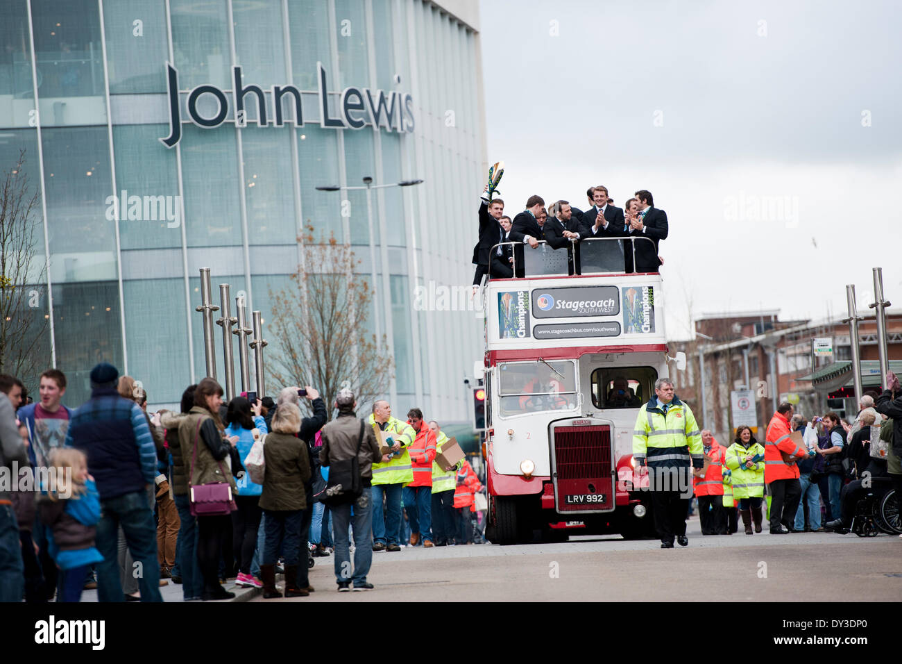 Exeter, Devon, UK. 5th April 2014. Exeter Chief players show-off the LV ...