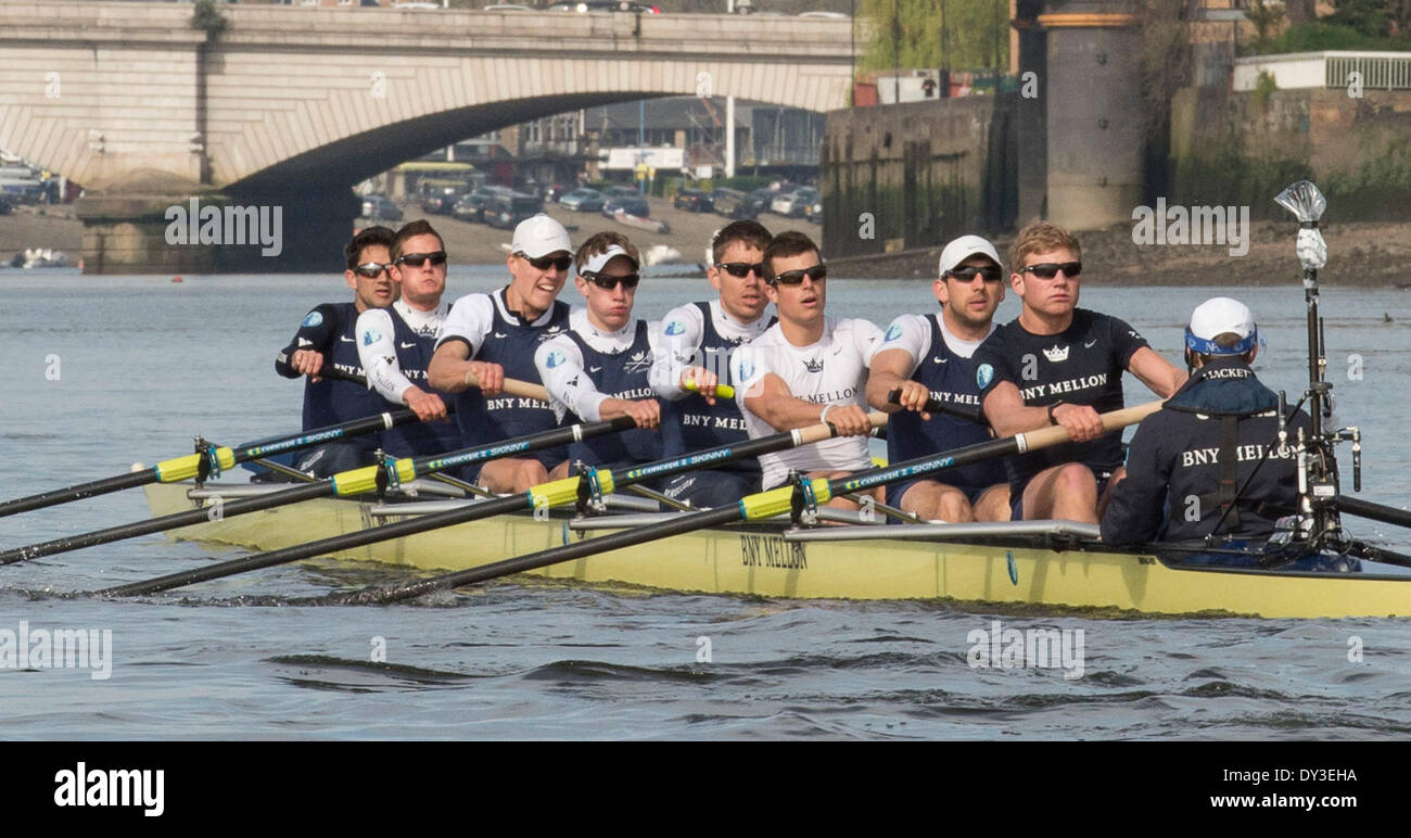 London, UK. 5th April 2014. Practice Outing by Oxford University Boat ...