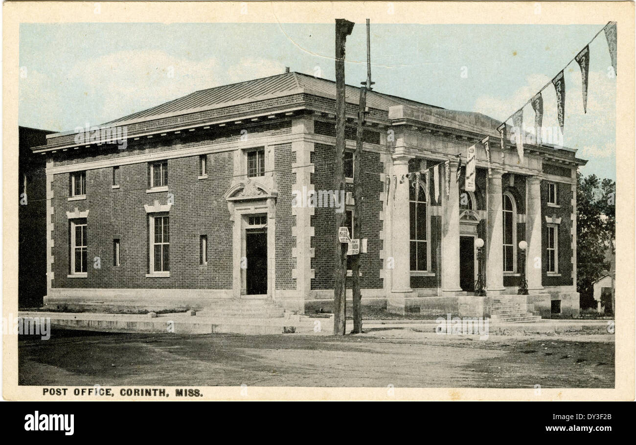 This postcard shows the post office in Corinth, Mississippi, offering a ...