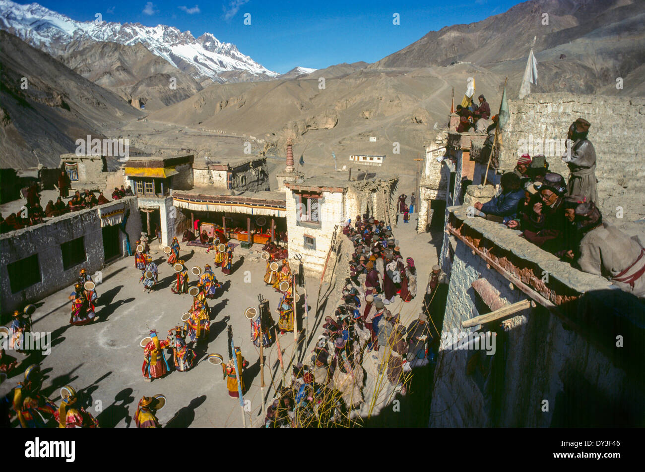 Ladakh Lamaruyu monastery Cham dance monks courtyard mountains ...