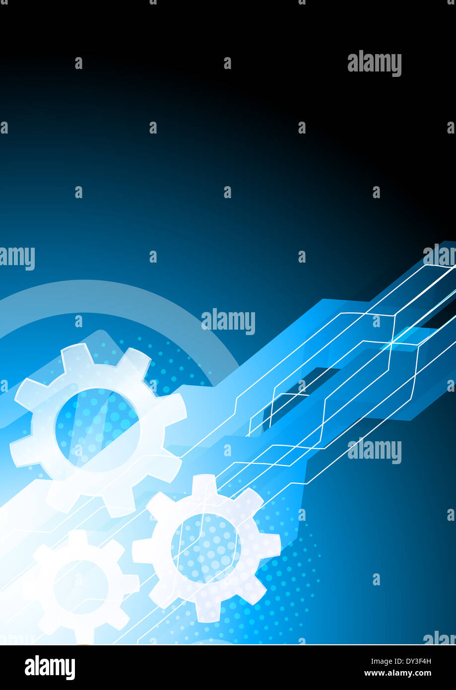 Bright blue tech background with gears Stock Photo - Alamy