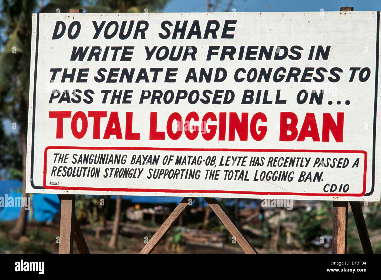 Laos Total Logging Ban billboard sign TOTAL LOGGING BAN blue sky ...