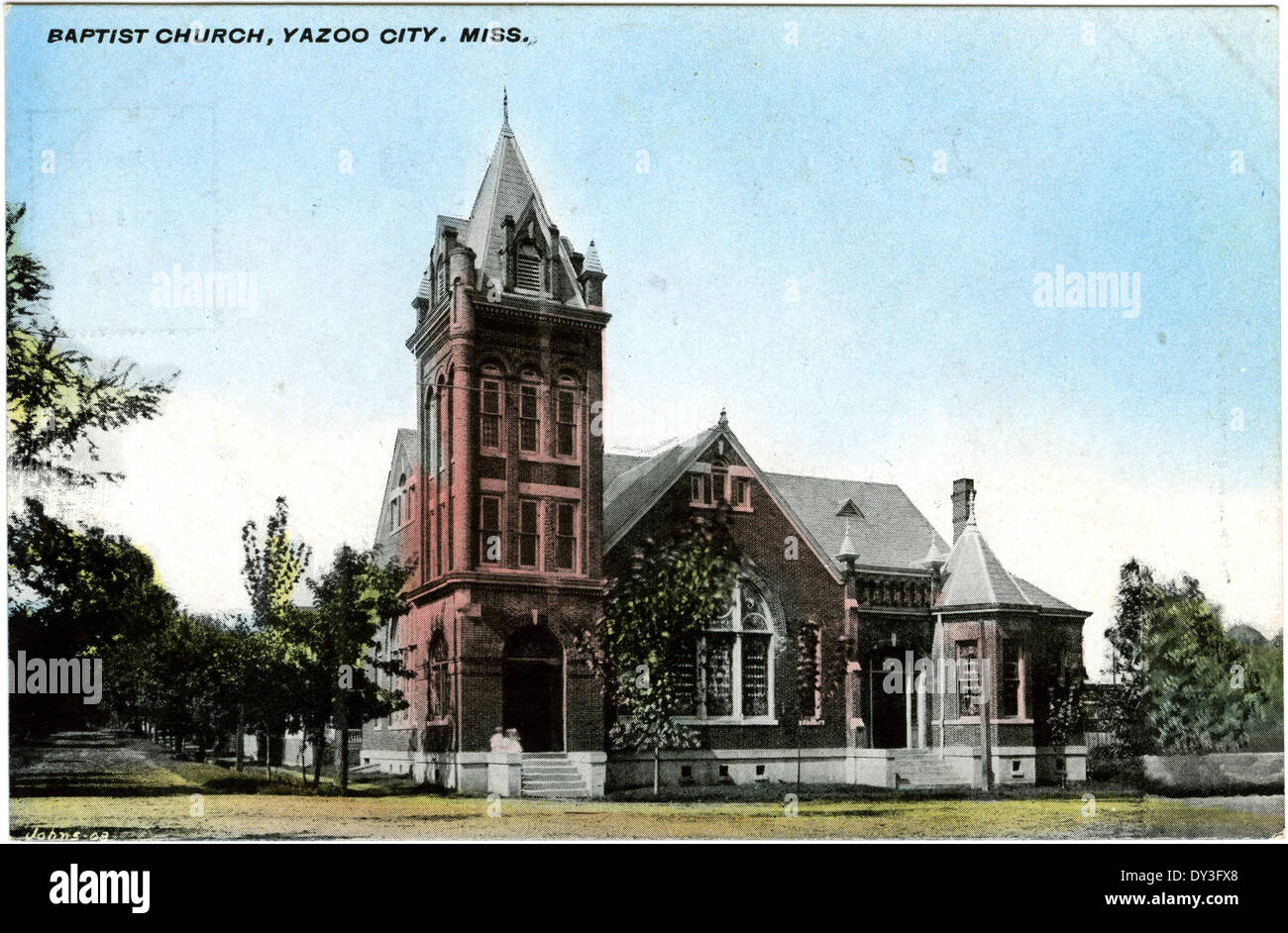 A historical postcard showing the Baptist church in Yazoo City ...