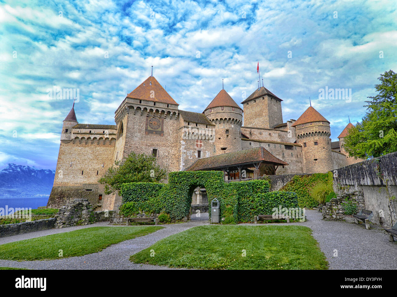Chateau De Chillon (Chillon Castle) on Lake Geneva, Switzerland Stock ...