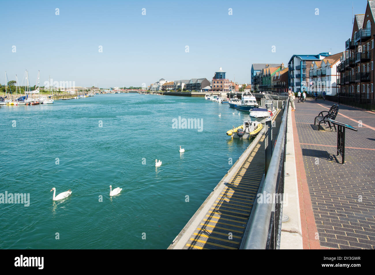 The River Arun at Littlehampton in West Sussex on the south coast of ...