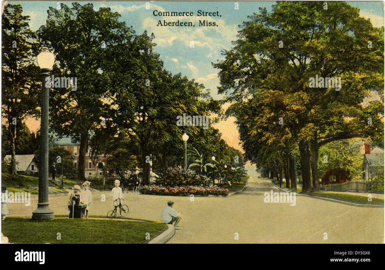A postcard image depicting Commerce Street in Aberdeen, Mississippi ...