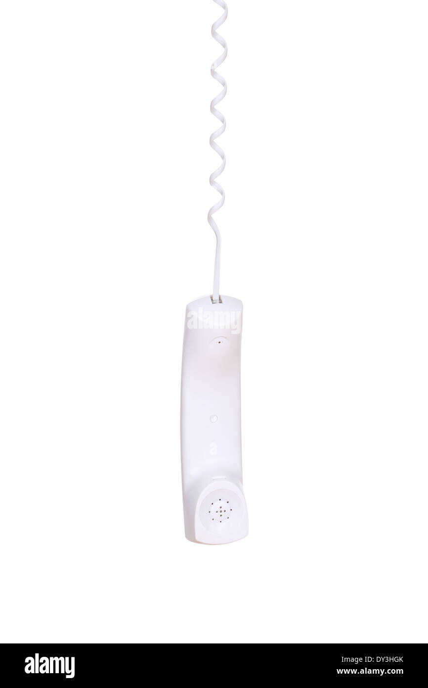 Hand holding white telephone tube isolated on white background Stock ...