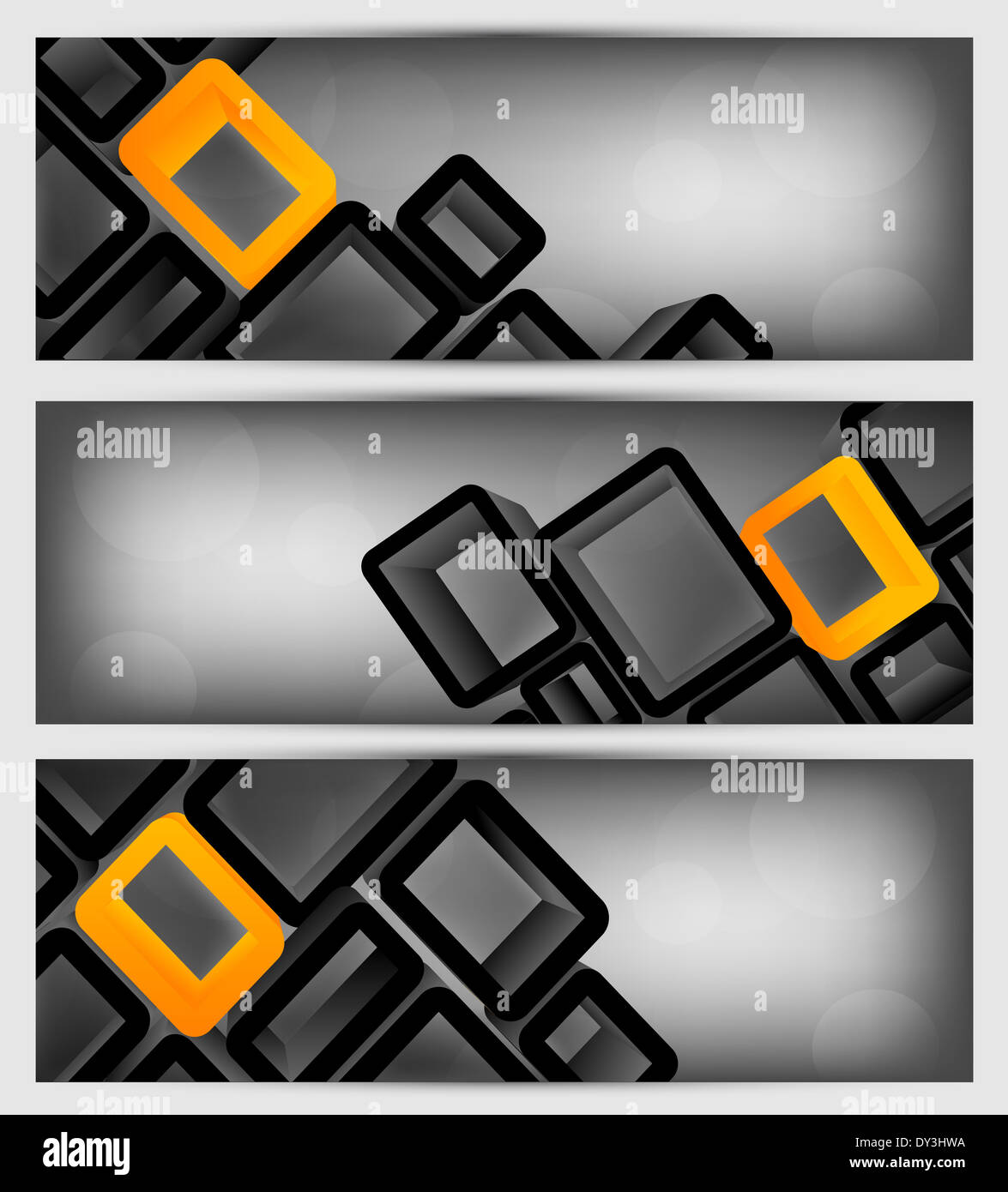 Set of grey banners with 3d element Stock Photo - Alamy