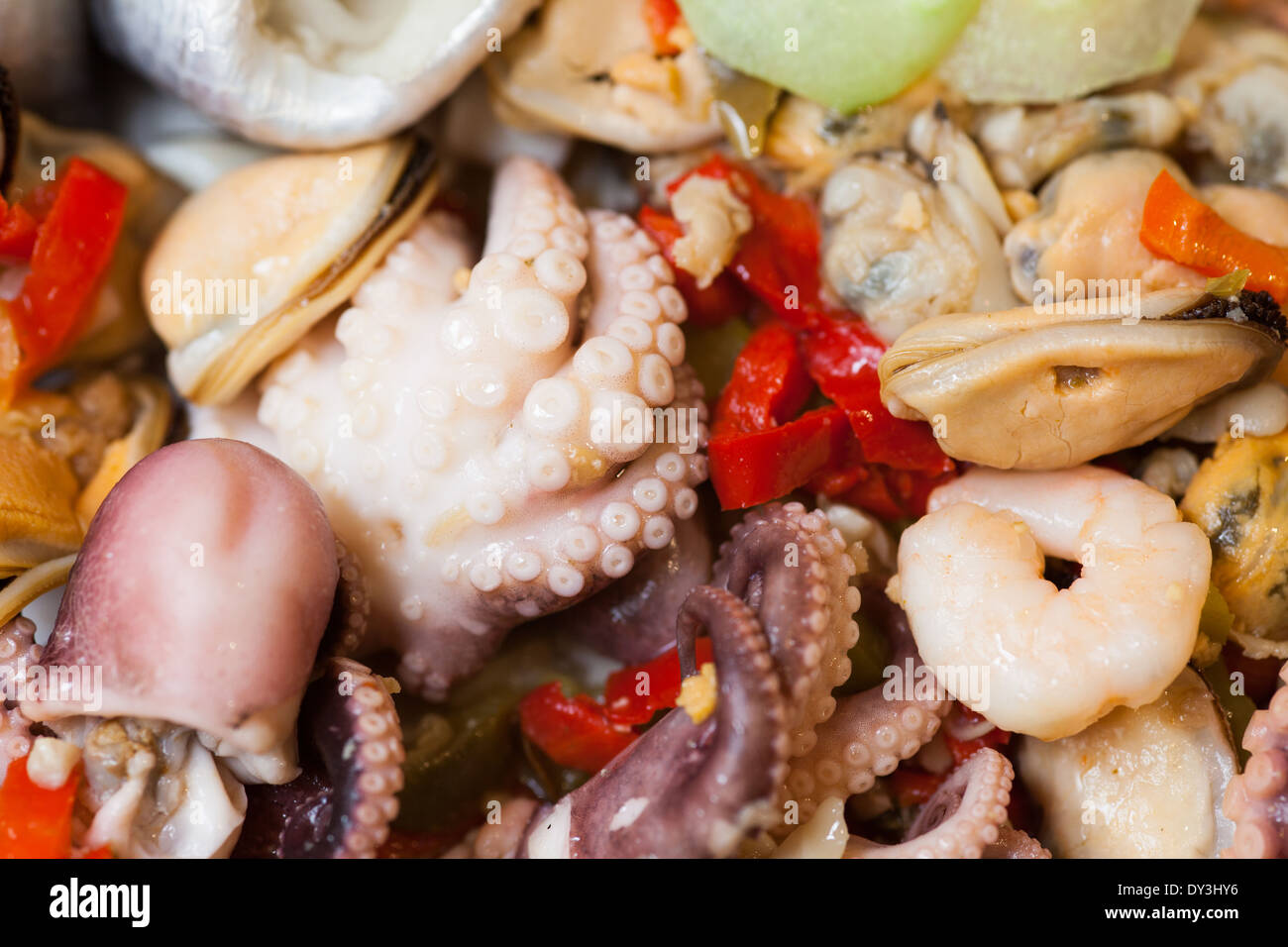 Seafood salad squid prawns mussels hi-res stock photography and images ...