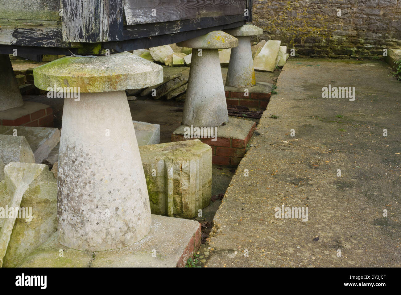 Mushroom shapes staddle stones, supporting barn. These elevate the barn ...