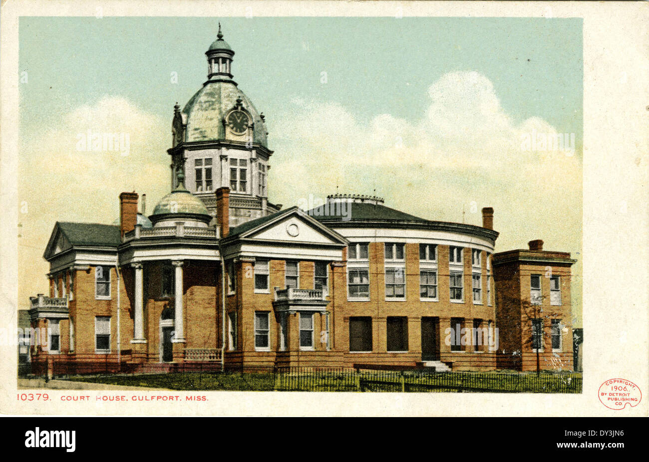 This historical image shows the courthouse in Gulfport, Mississippi ...