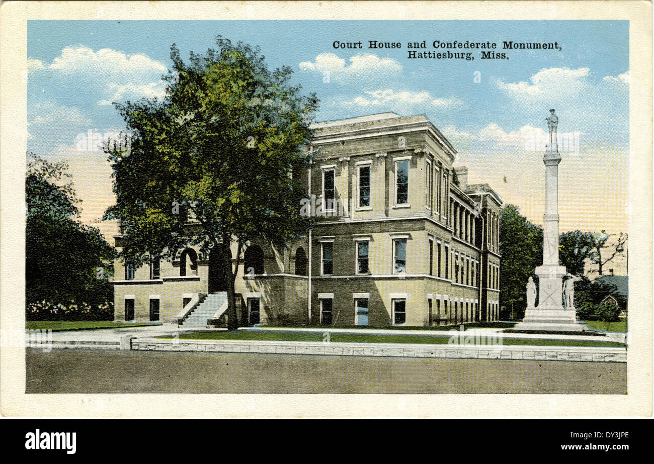 A historical postcard depicting the courthouse and Confederate monument ...