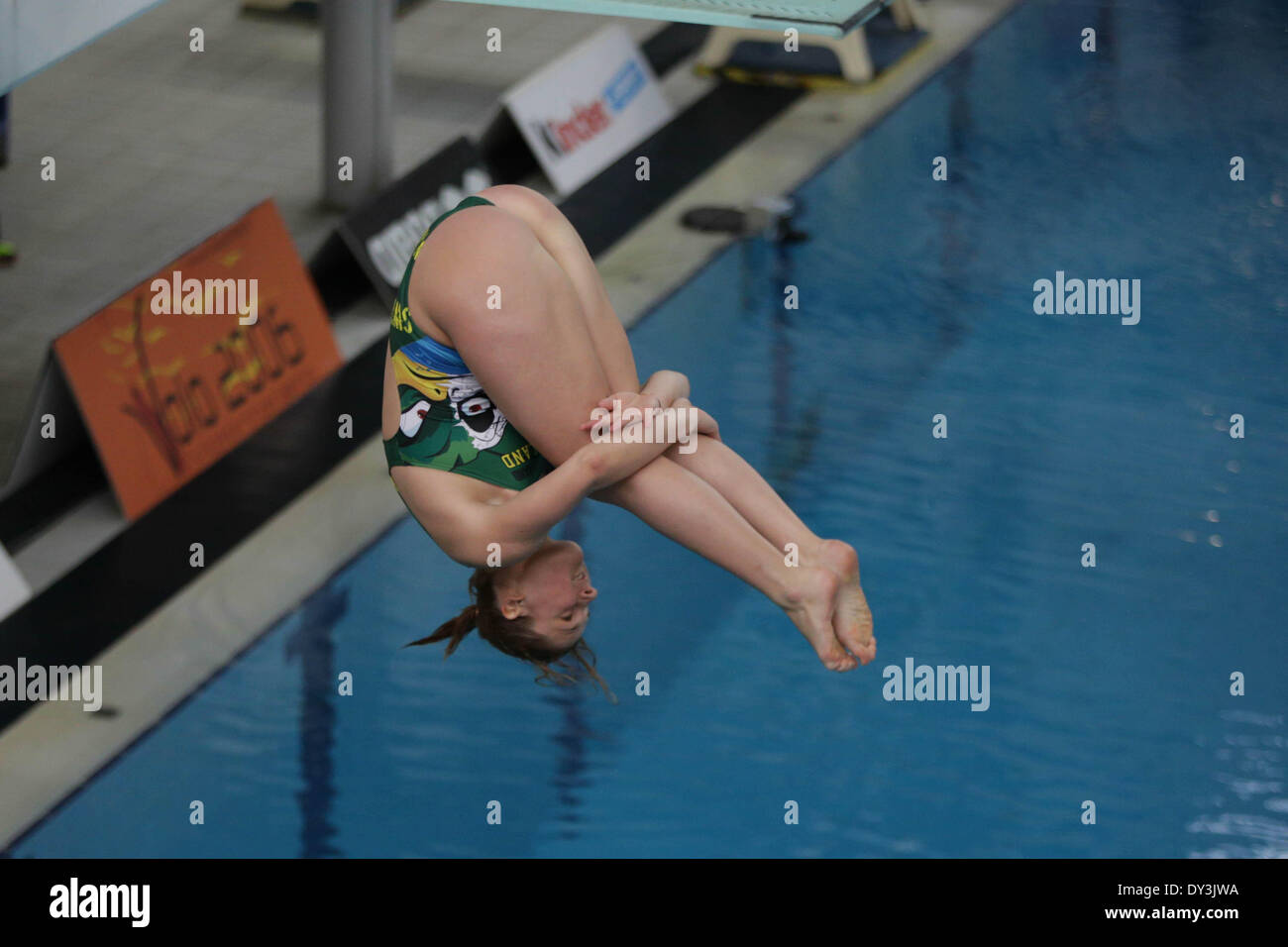 TURIN, ITALY - APRIL 5: Elena Bertocchi dives on the 1m springboard ...