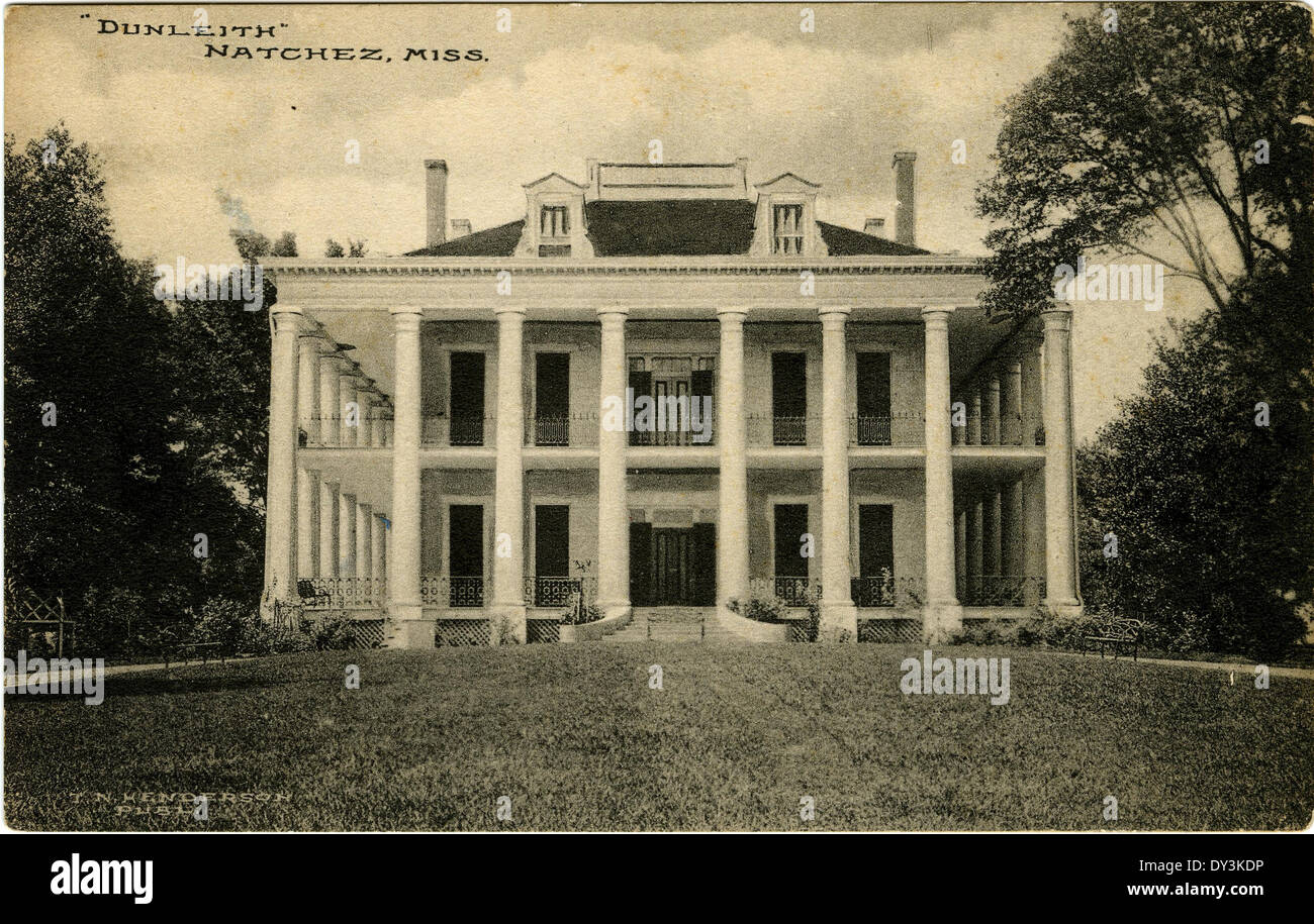 This postcard image shows Dunleith, a historic mansion in Natchez ...