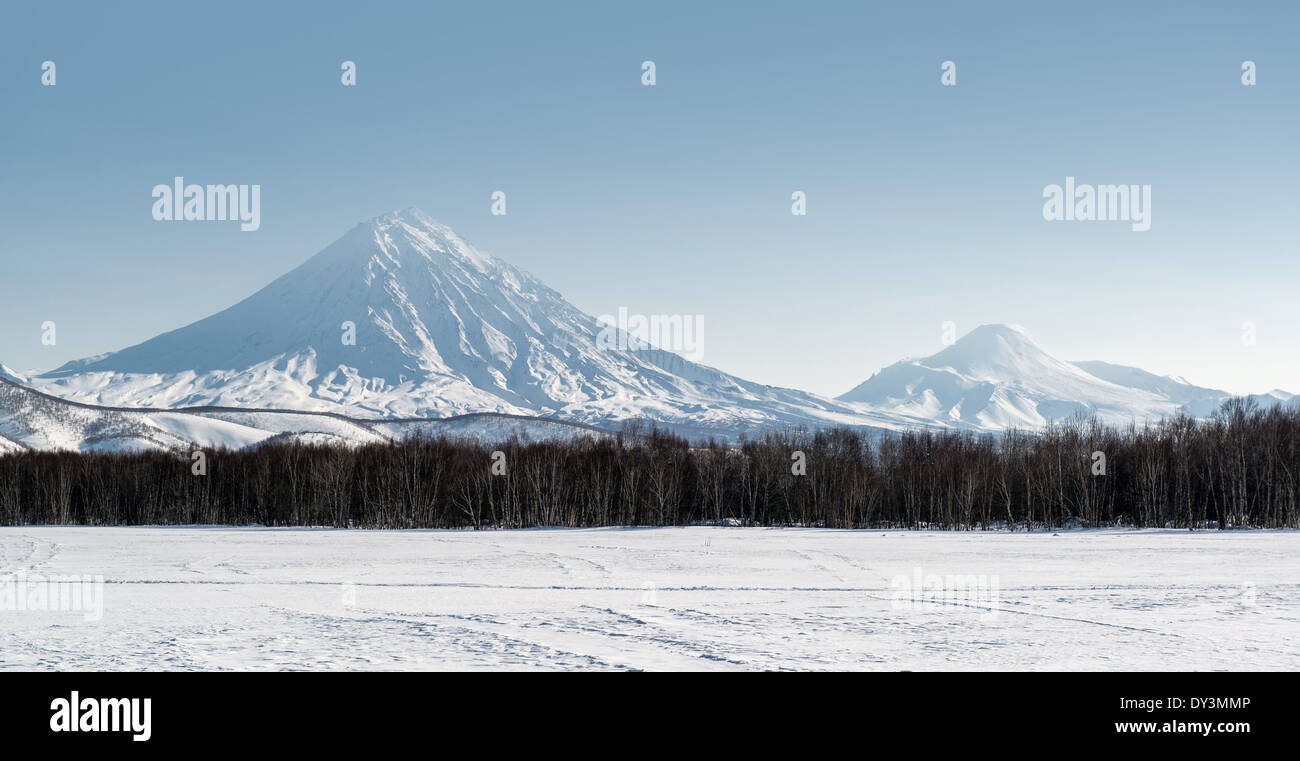 View of Avachinsky and Koryaksky volcanoes Stock Photo - Alamy