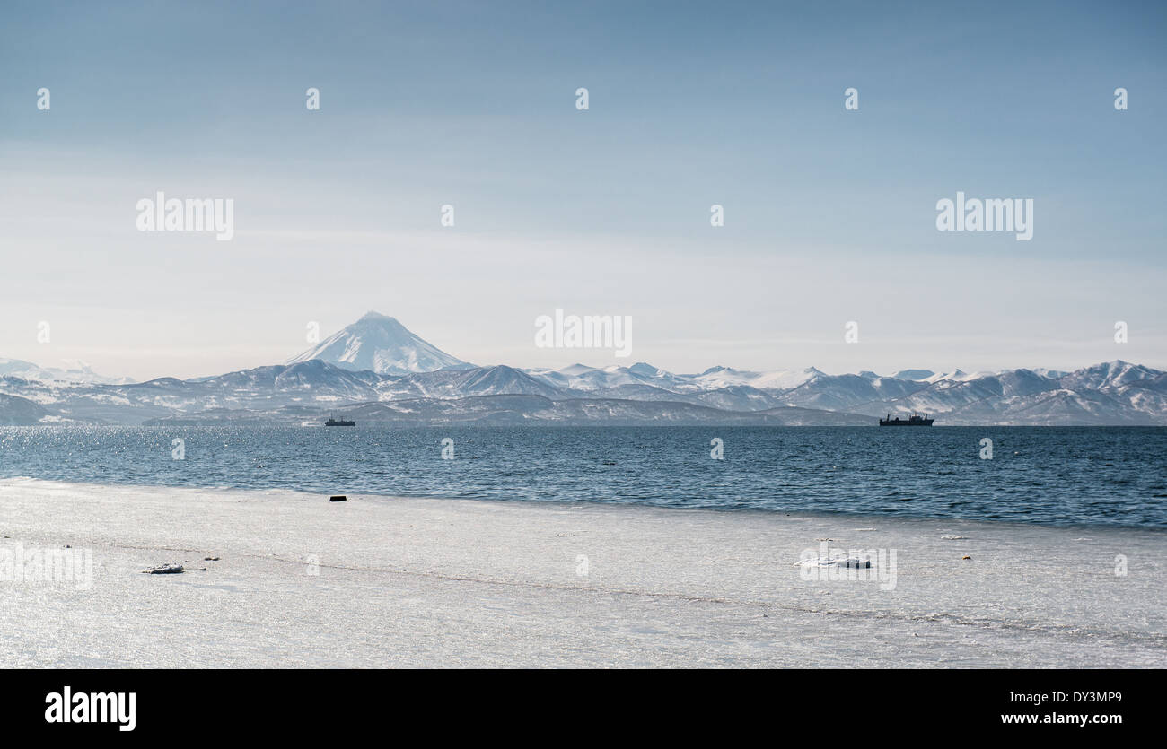 Beautiful landscape of Vilyuchinsky volcano and Avacha bay Stock Photo ...