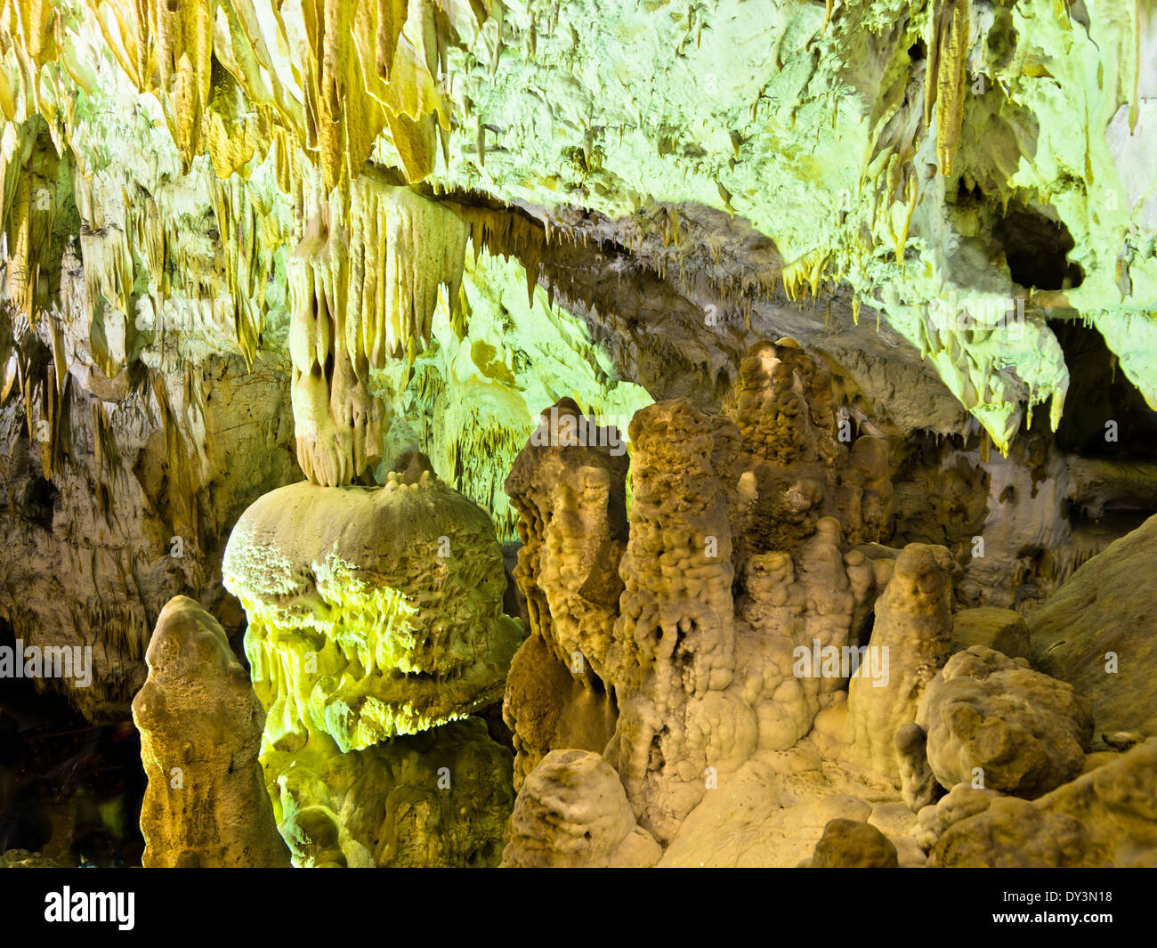 Detail of illuminated cave wall with a lot of amazing natural ...