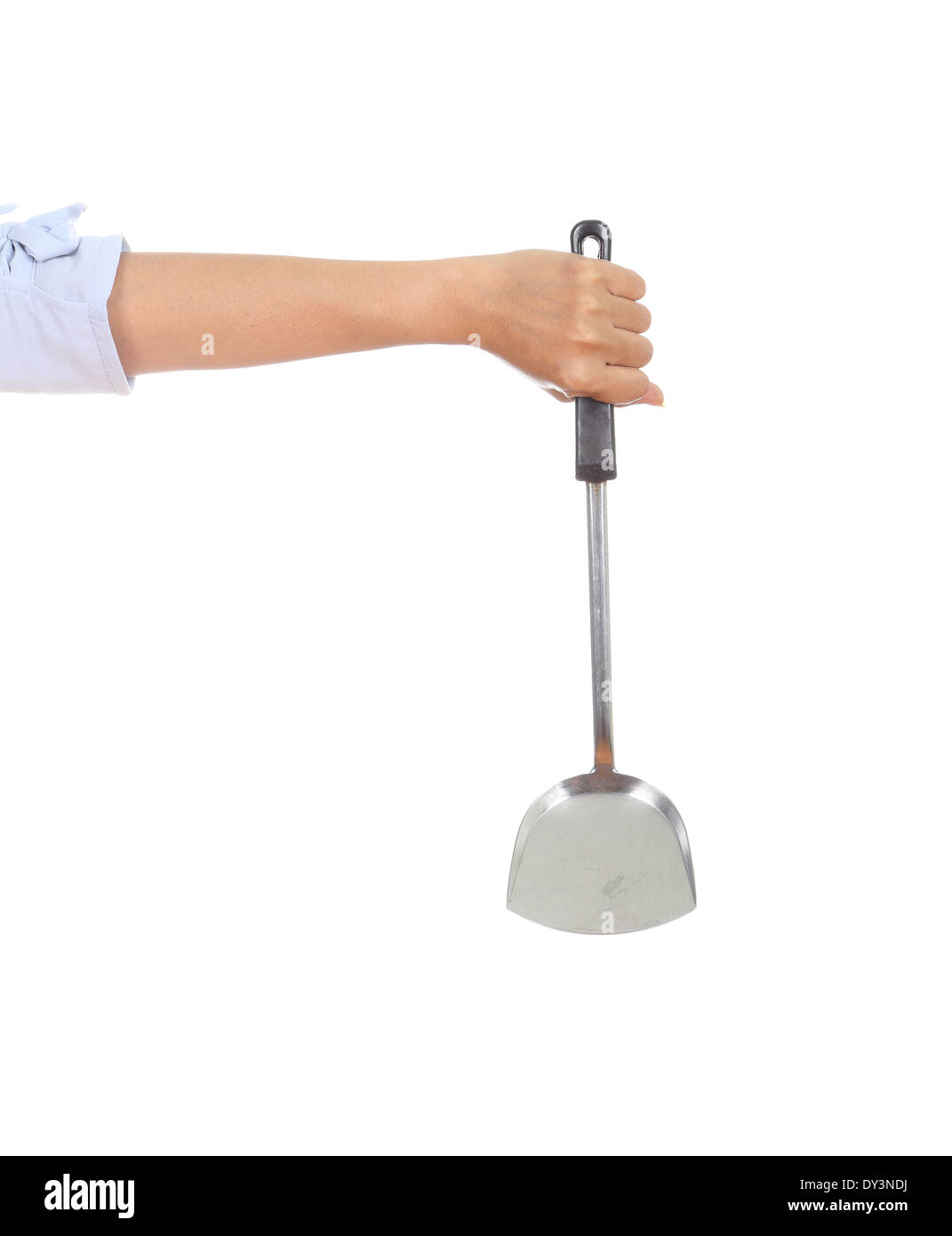 woman hand holding a kitchen spatula isolated on white background Stock ...