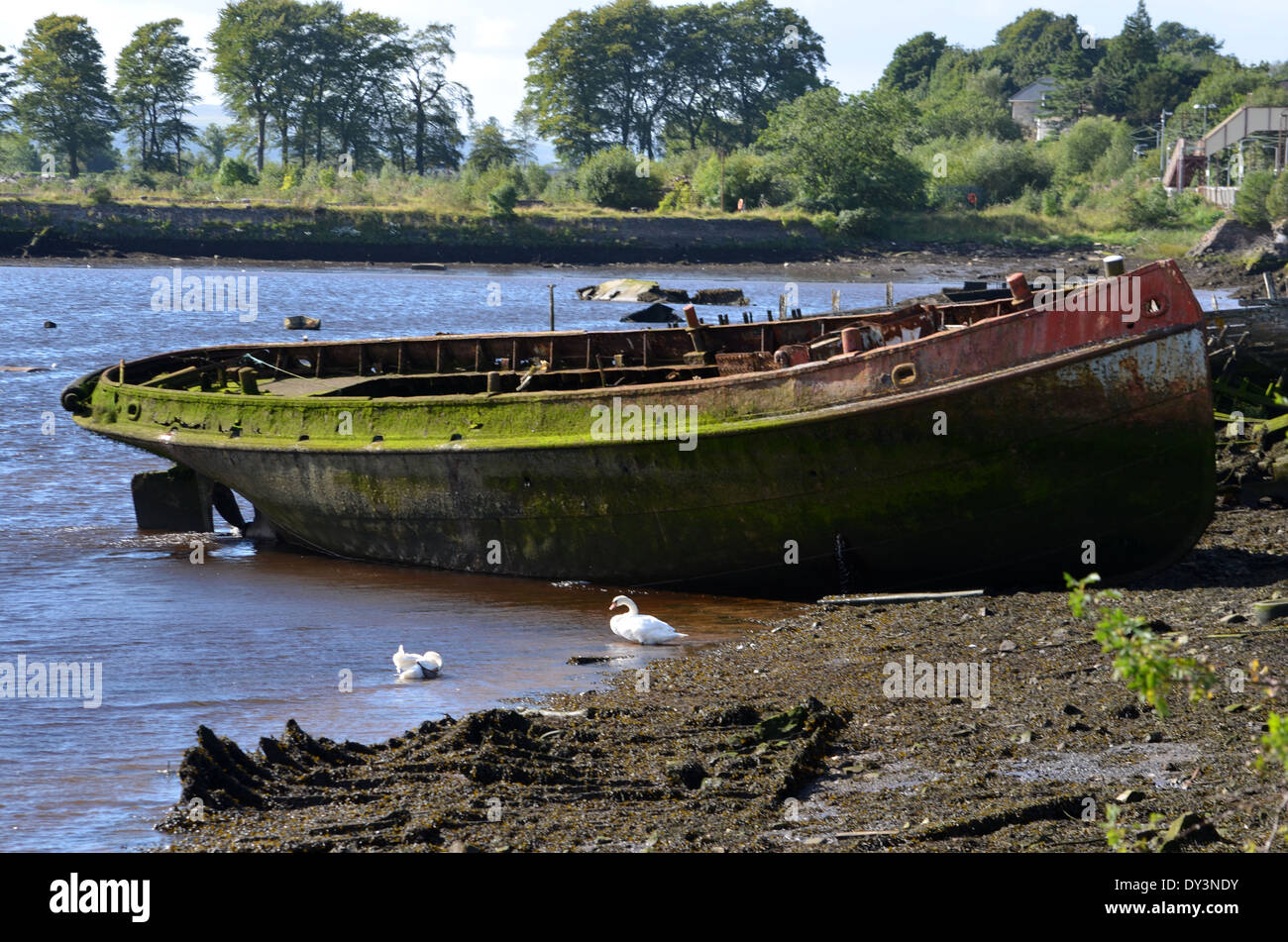 Rusting ship hull at the ship graveyard in Bowling Harbor Stock Photo ...