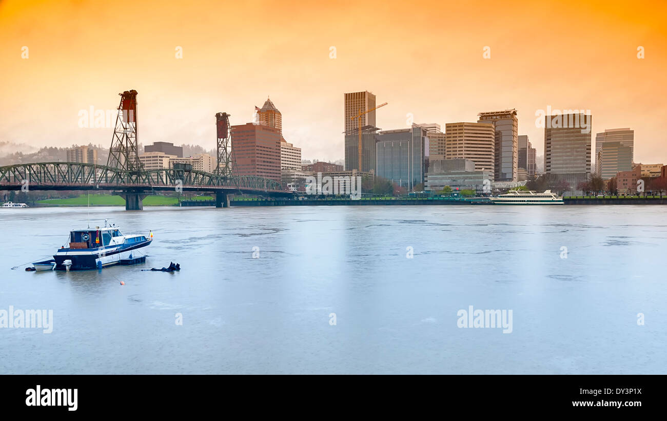 Boat parked in a river at Portland Oregon Stock Photo - Alamy