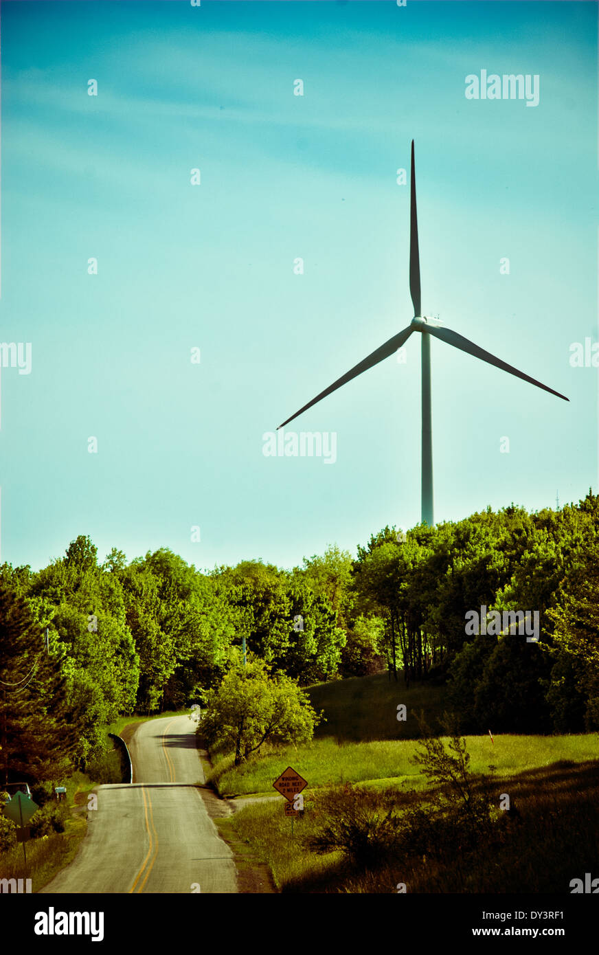 Wind turbine at the end of a country road, at the South Chestnut Wind ...