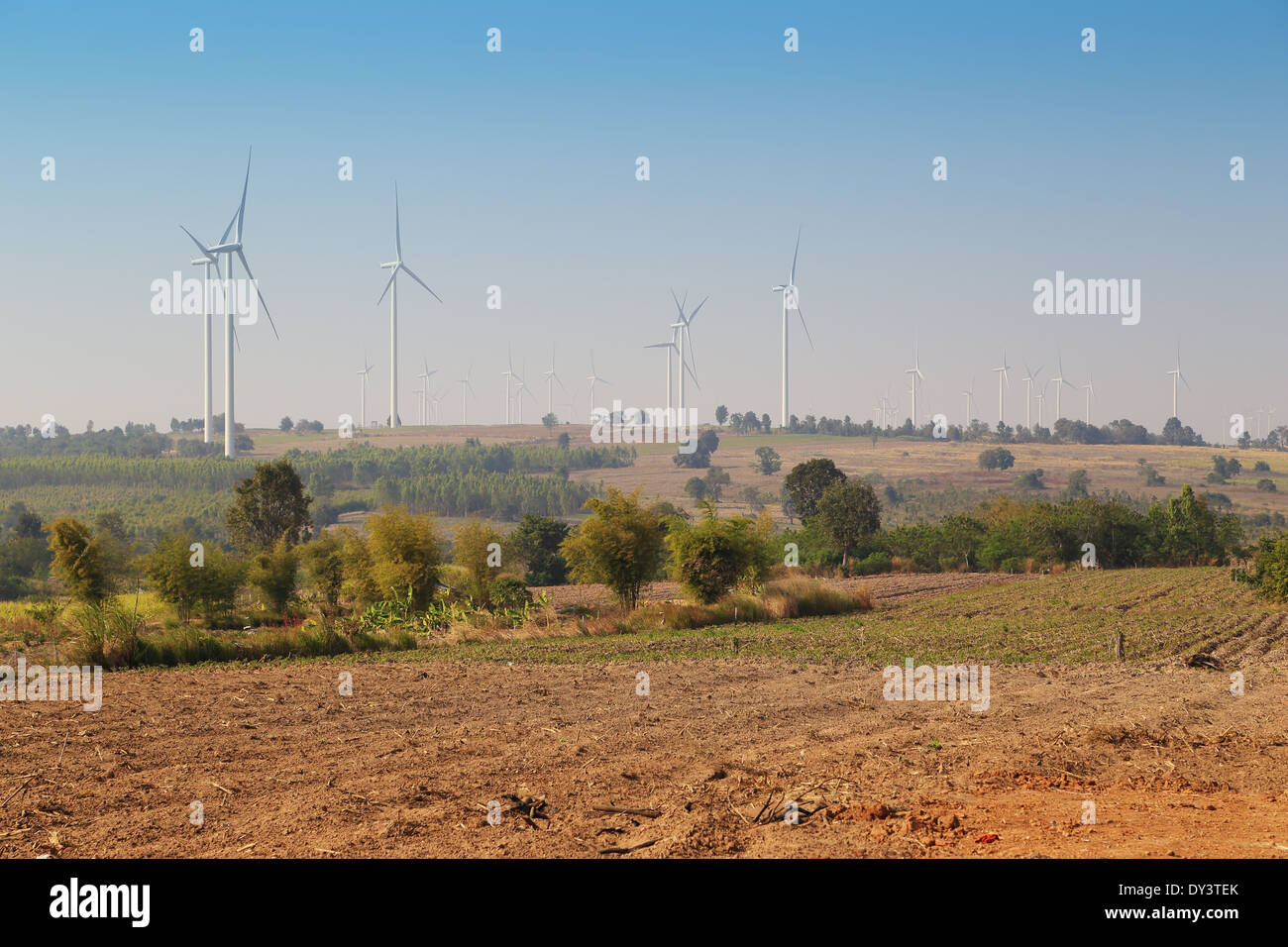 Wind power station in summer field landscape hi-res stock photography ...