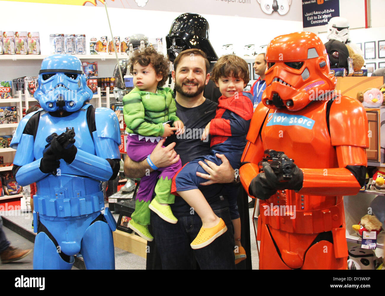 Dubai, United Arab Emirates. 5th Mar, 2014. Visitors pose for pictures ...