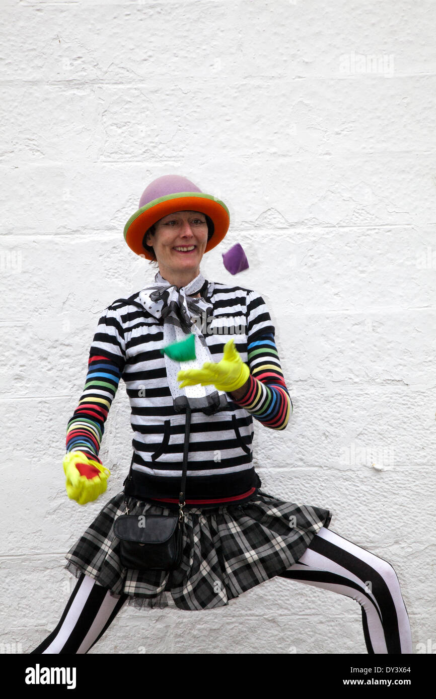 Female clown, entertainer at Arbroath, Scotland, UK 5th April, 2014 ...