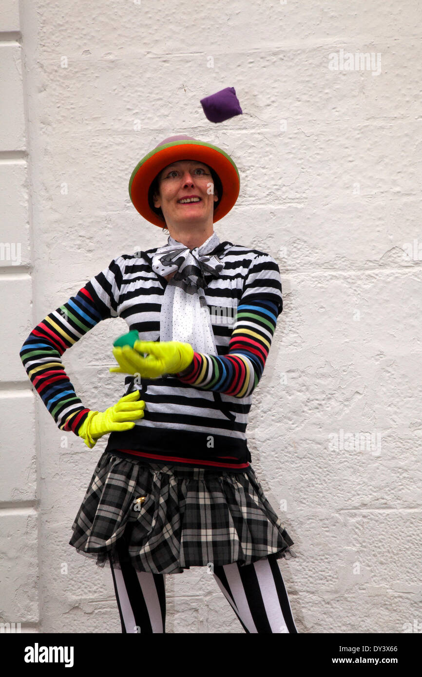 Female clown, entertainer at Arbroath, Scotland, UK 5th April, 2014 ...