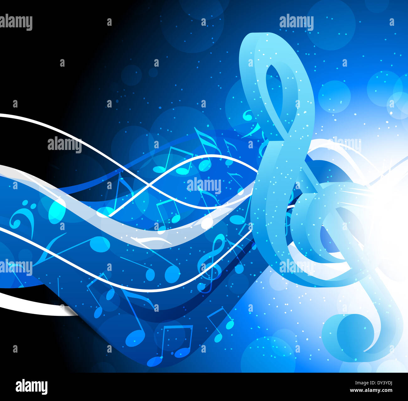 Bright blue background with g-clef and waves Stock Photo - Alamy