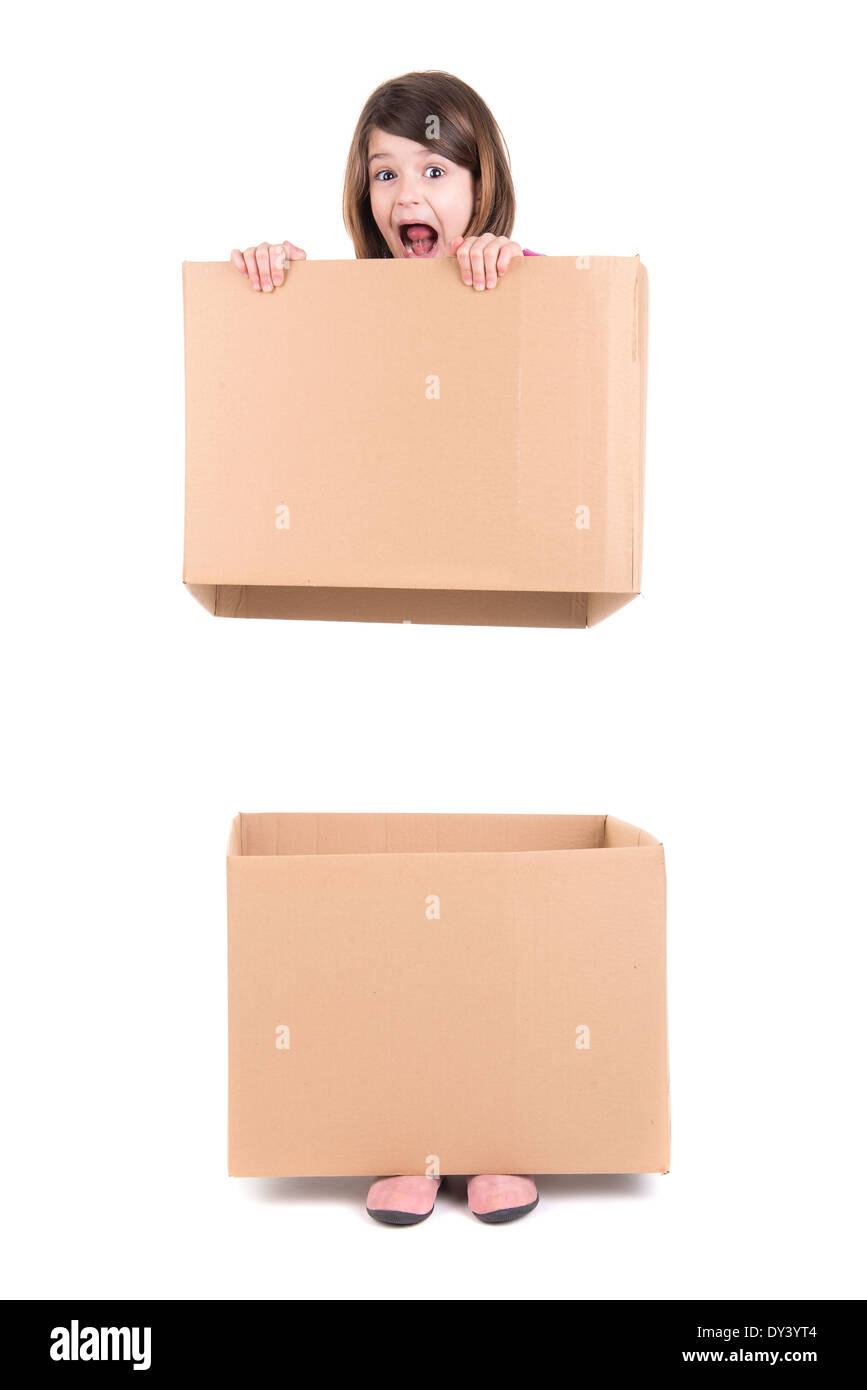 Young girl inside cardboard boxes with no torso Stock Photo - Alamy