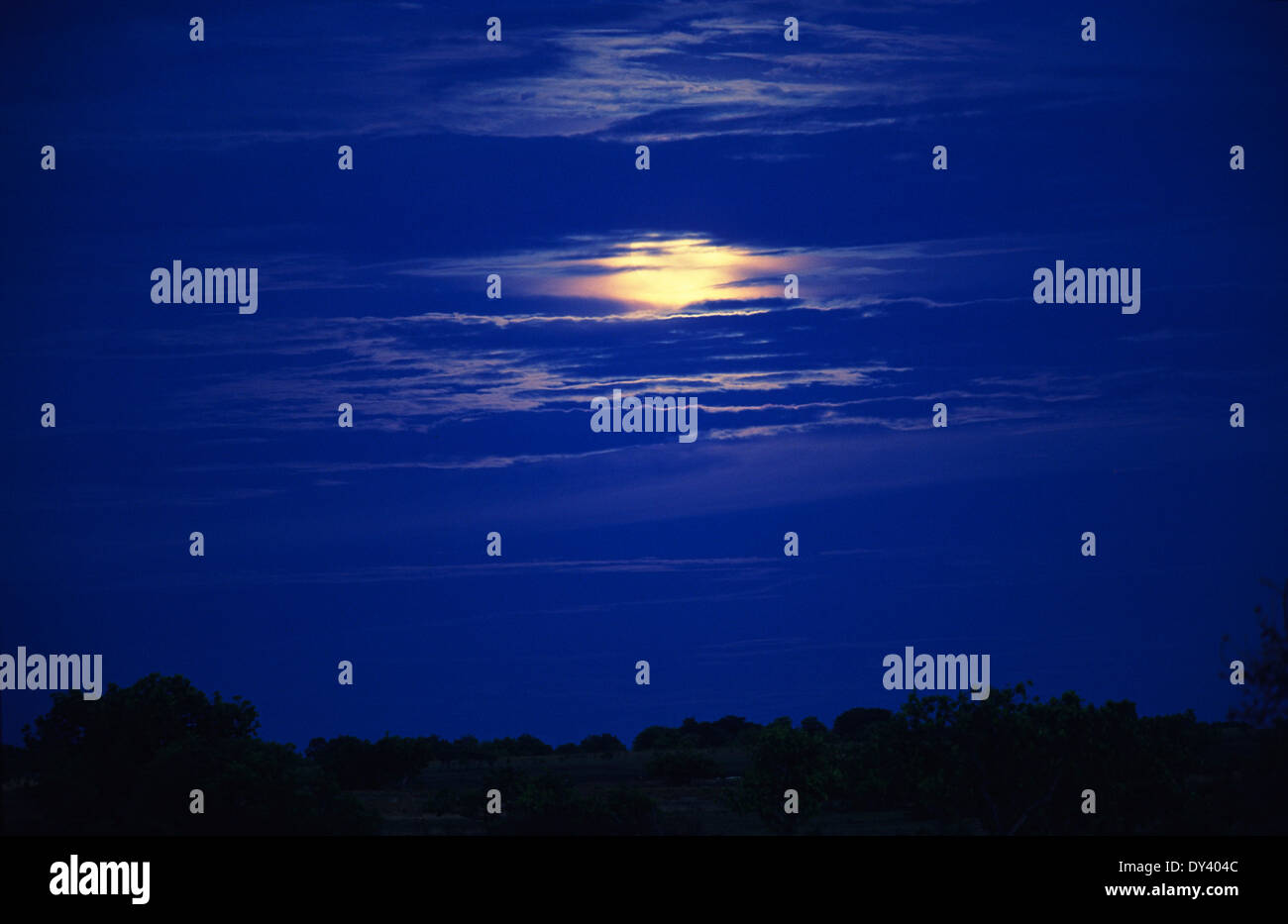 The moon seen through the clouds and haze caused by forest fires ...