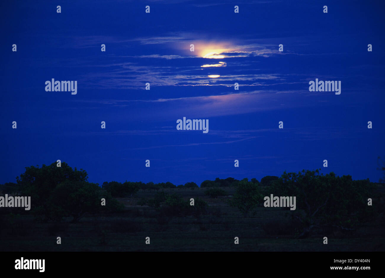 The moon seen through the clouds and haze caused by forest fires ...