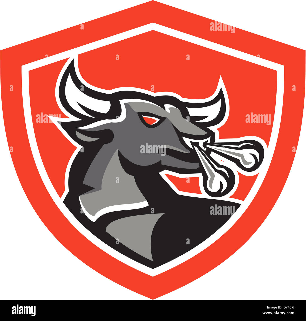 Illustration of an angry raging bull head facing to side set inside ...