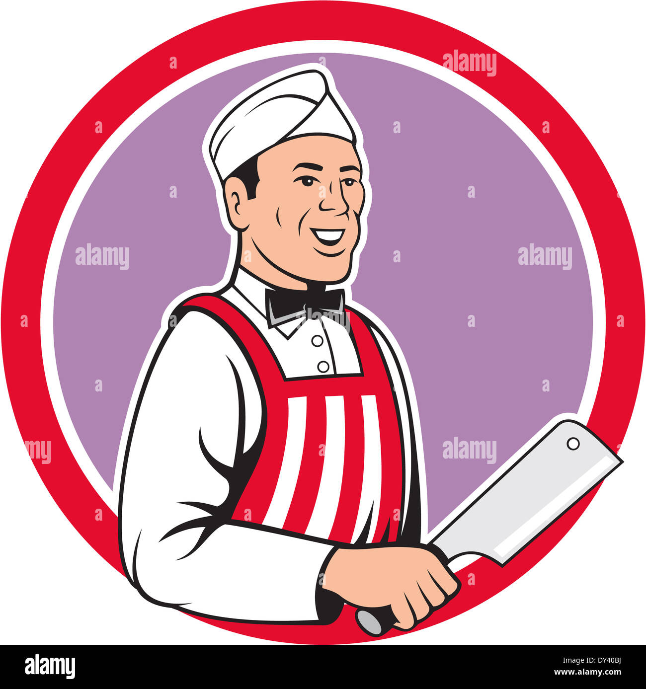 Illustration of a butcher cutter worker with meat cleaver knife facing ...