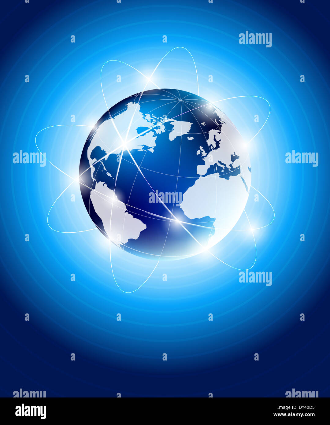 Bright blue background with orbit of globe Stock Photo - Alamy