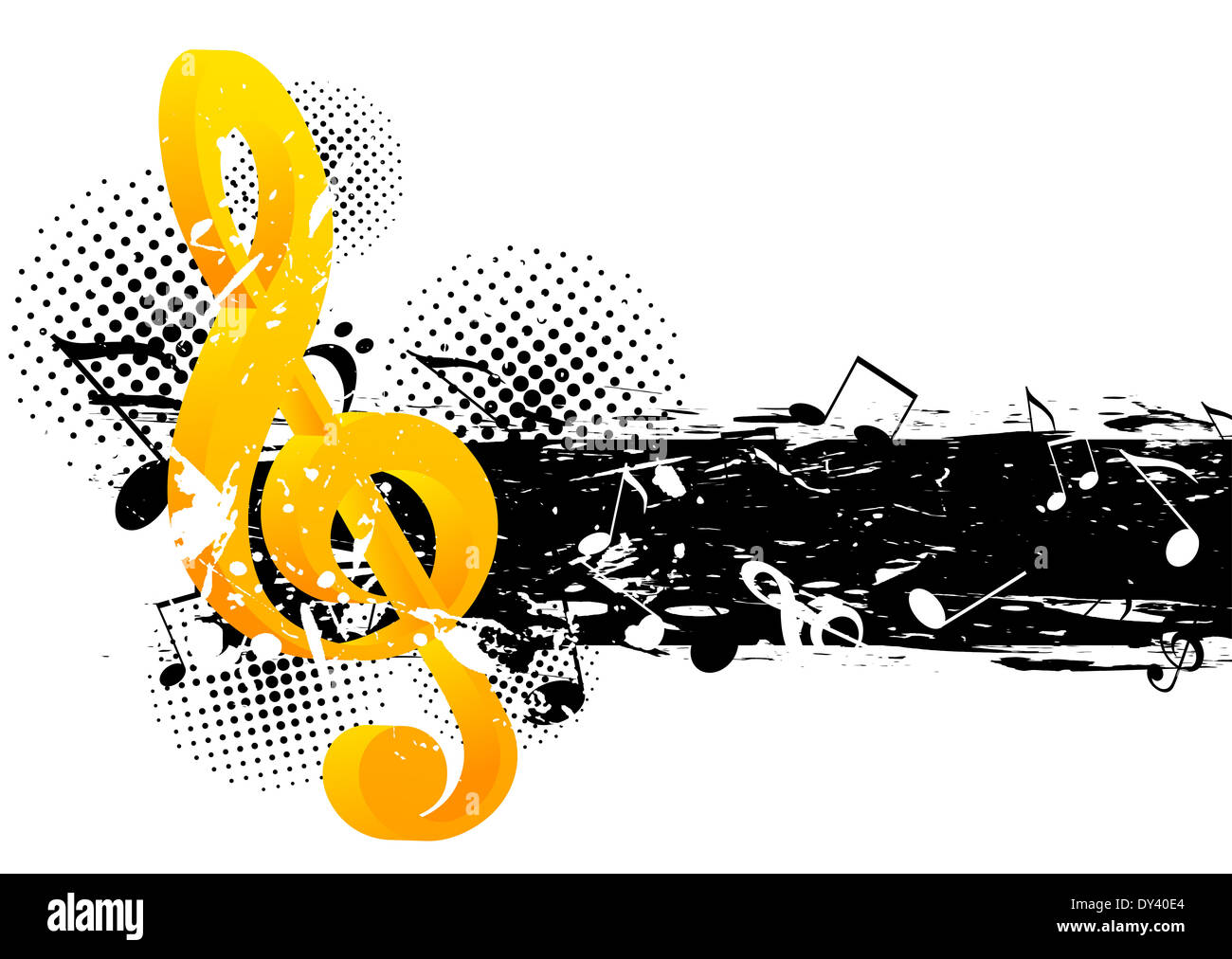 Grunge music background with g-clef and notes Stock Photo - Alamy