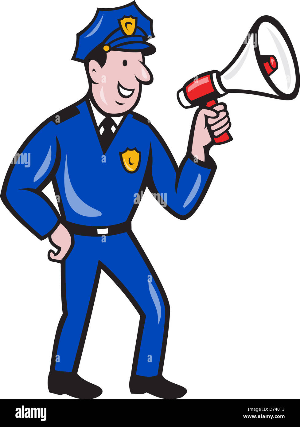 Illustration of a policeman police officer shouting using megaphone ...
