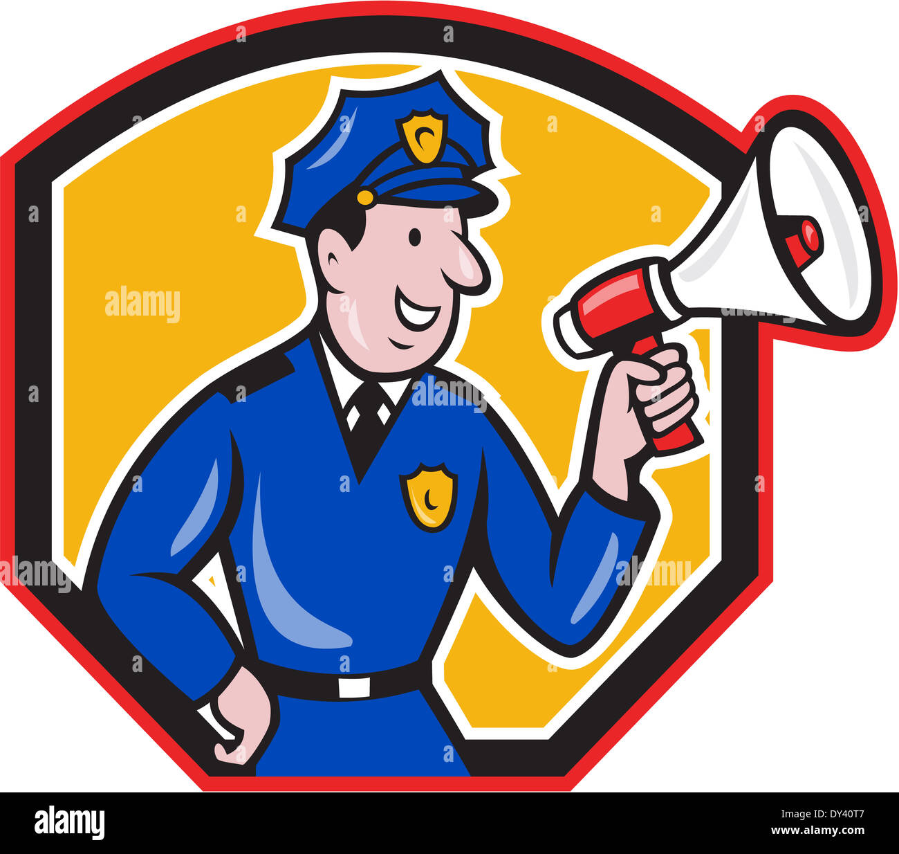 Illustration of a policeman police officer shouting using megaphone ...