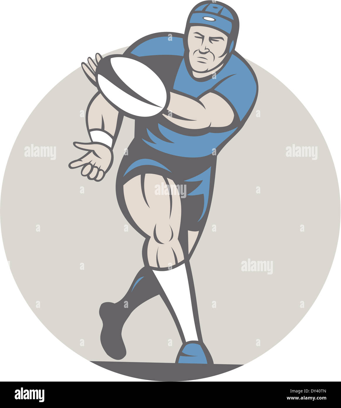 Illustration of a rugby player running passing the ball facing front ...