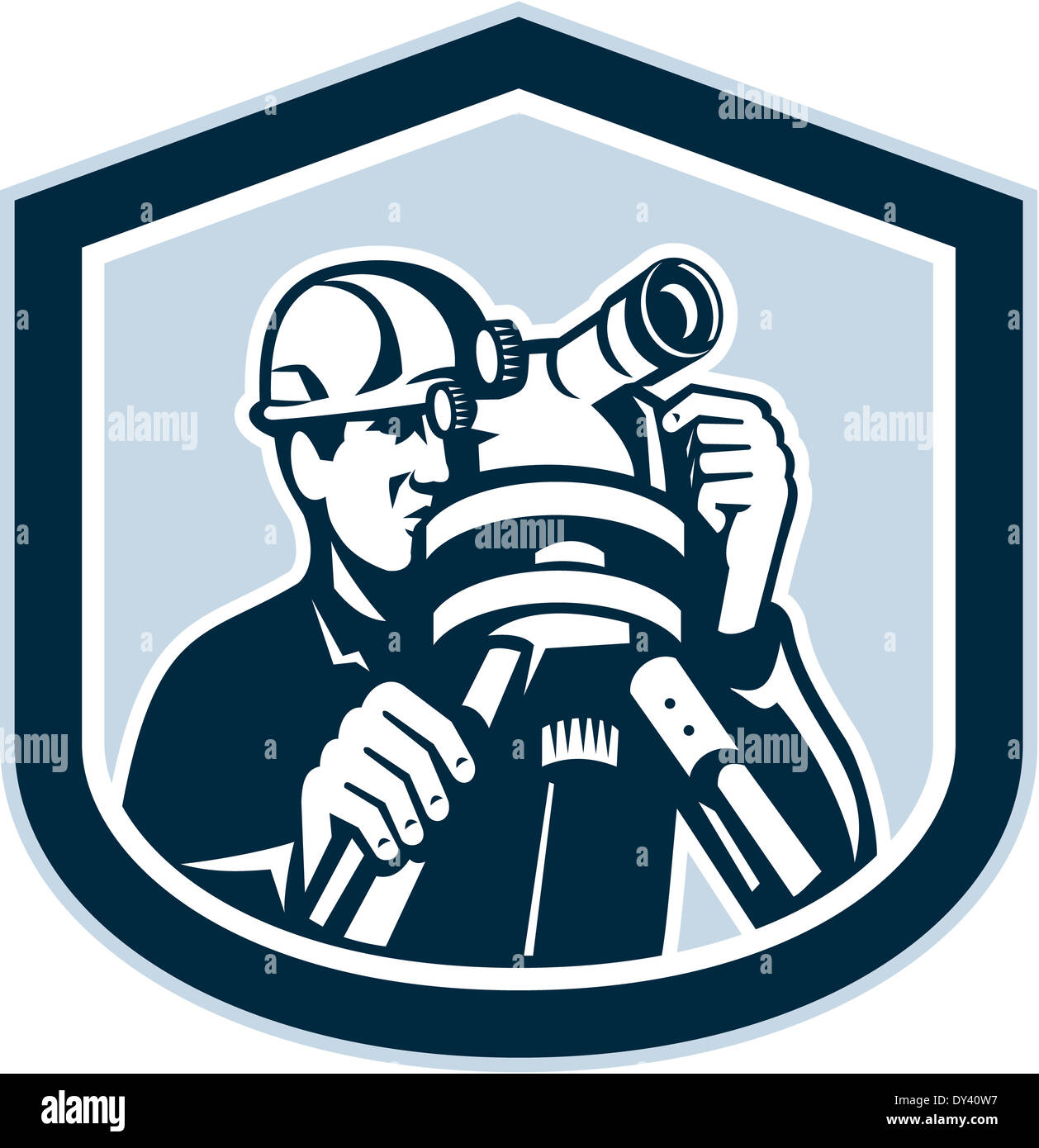 Illustration of a surveyor geodetic engineer with theodolite instrument ...